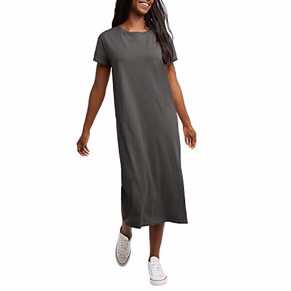 Hanes Comfortblend Women's Originals Garment Dyed Midi, 100% Cotton Vintage Wash Ankle-Length Dress, New Railroad Gray, X Large