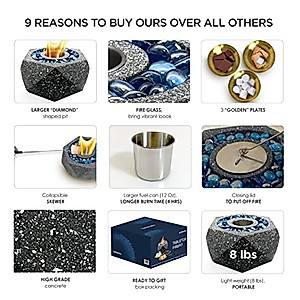 Tabletop Fire Pit Table Top Firepit Indoor Fire Pit Tabletop Fireplace with Collapsible Skewer 3 Golden Plates Portable to Outdoor Patio Balcony to Roast Smores Rubbing Alcohol Fuel 11" Large Bowl