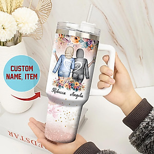 WAZONE Personalized Best Friend BFF Tumbler 40oz with Handle and Straw I'll Be There For You Quote Birthday Christmas Awesome Custom Names Gift For Women Besties Good Friends Sister Coffee Mugs