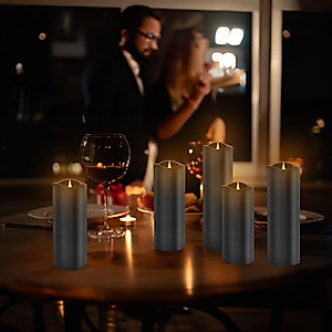 ALED LIGHT Black Real Wax Rechargeable Flameless Candles Flickering Realistic,Rechargeable LED Pillar Candles with Remote for Home Decor Idea Gift，Pack 5(D 2.2”X H 5”5.5”6”7”8”)
