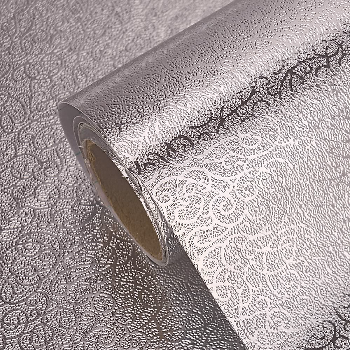 Kitchen Backsplash Wallpaper, 15.7'' x 196.8'' Aluminum foil Stickers Contact Paper, Self-Adhesive Oil Proof Heat Resistant Wall Sticker for Countertop Drawer Shelf Liners (Silver)