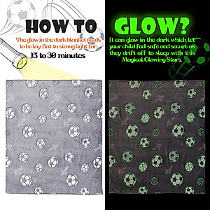 UOMNY Glow in The Dark Blanket for Boys Soft Football Throw Blanket Kids Luminous Balls Blankets for Couch Bedroom Decor Luminous Blanket Grey 50 x 60 inch ﻿