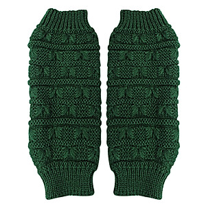 Women Winter Fingerless Gloves Crochet Knit Arm Warmers Mittens with Thumb Hole,Khaki