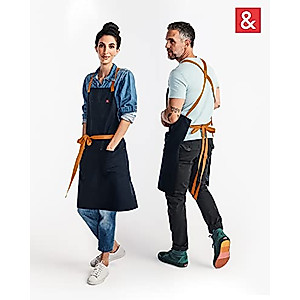 Hedley & Bennett Midnight Blue Crossback Apron - Professional Chef Apron with Pockets and Cross-Back Straps for Cooking & Grilling - Kitchen Aprons for Men & Women - 8oz 100% Cotton Twill Fabric