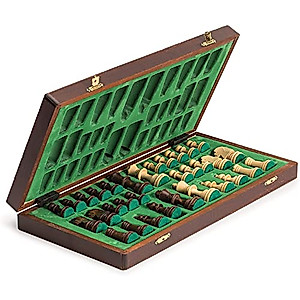 Wegiel Handmade Jowisz Professional Tournament Chess Set - Wooden 16 Inch Folding Board With Felt Base & Hand Carved Chess Pieces - Compartment Inside The Board To Store Each Piece
