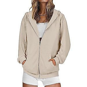 ANRABESS Women's Hoodies 2023 Fall Jacket Rib Kint Sweater Long Sleeve Sweatshirts Casual Dressy Tops Zip Up Trendy Y2K Clothes for Teen Girl 931mihuang-L Beige