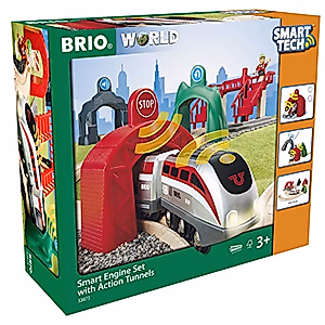 BRIO World - 33873 Smart Tech Engine Set with Action Tunnels | 17 Piece Train Toy with Accessories and Wooden Tracks for Kids Age 3 and Up