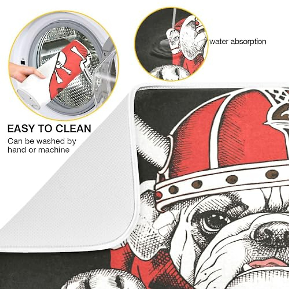 Red Skull Scarf Bulldog Black White Dish Mat Memory Foam Dish Drying Mat 16 X 18 Kitchen Mat Counter Dish Drainers Mat Dryer Kitchen Mat