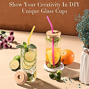 AJARAERA 20 oz Glass Cups with Lids and Straws,Beer Glasses,Drinking Glasses, Iced Coffee Cup,Glass Cups of 12