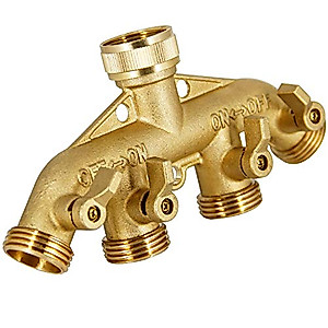 Triumpeek 4 Way Brass Hose Splitter, Heavy Duty 4-Way Garden Hose Connector 3/4 Inch, Solid 4 Way Hose Adapter
