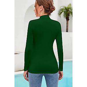 SHEIUGU Women’s Long Sleeve Mock Turtle Neck Tops Basic Stretchy Fitted Underwear Layer Tee Shirts(Dark Green 01-X-Large)