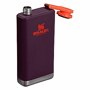 Stanley Adventure Pre-Party Flask 8 oz | Leakproof Hip Flask | Hinge Connected Never Lose Cap | Insulated Stainless Steel Liquor Container | BPA-Free | Plum