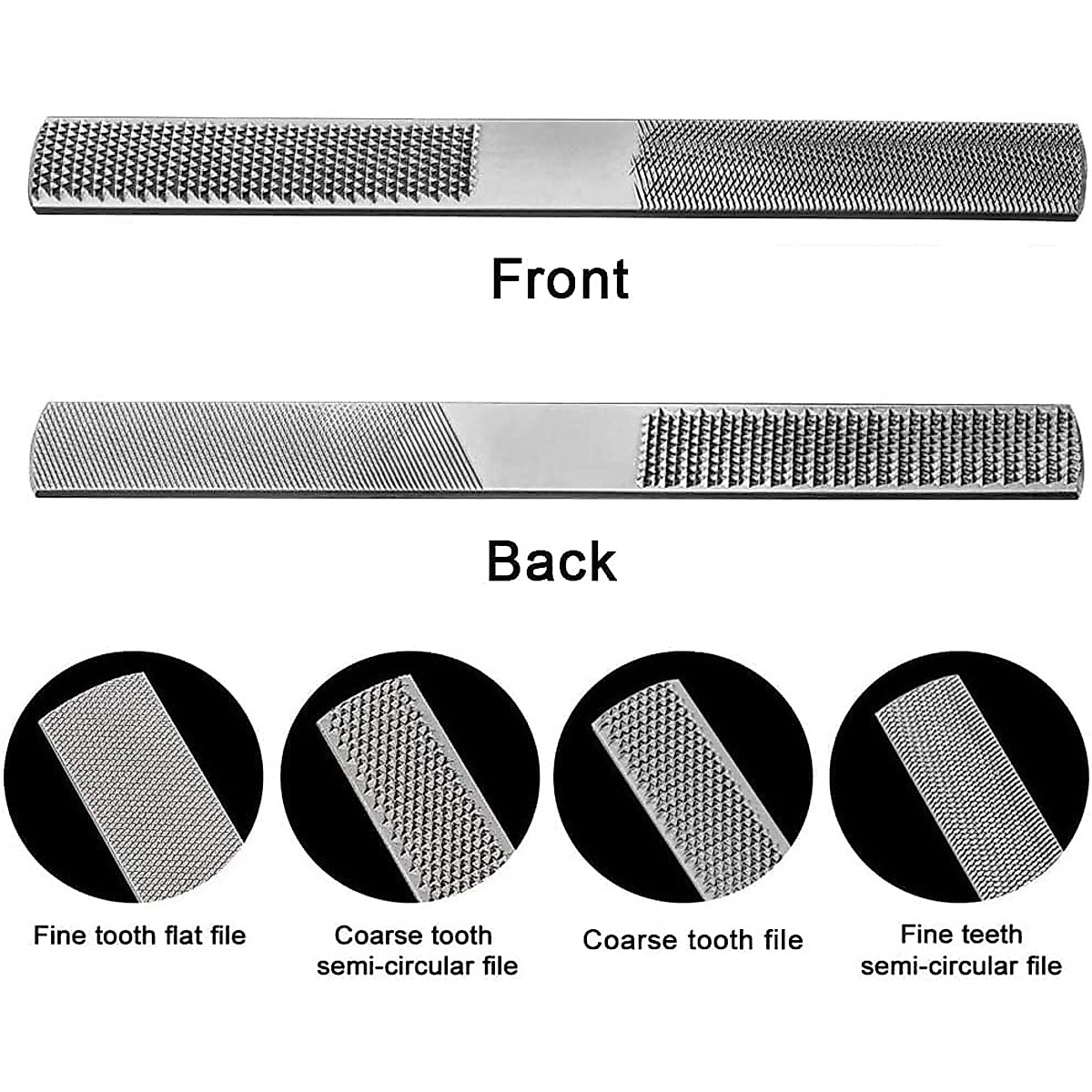 DONSTRAW Wood Rasp File 4 Way Premium Grade High Carbon Hand File and Round Rasp, Half Round Flat & Needle Files Wood Rasp Set for Sharping Wood and Metal Tools