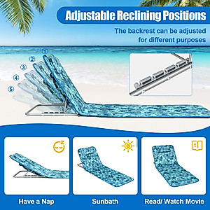 COSTWAY 3-Piece Beach Lounge Chairs, Outdoor Lounger with Side Table, 5 Reclining Positions, Lightweight & Portable Tanning Chairs for Sunbathing, Camping (Turquoise)