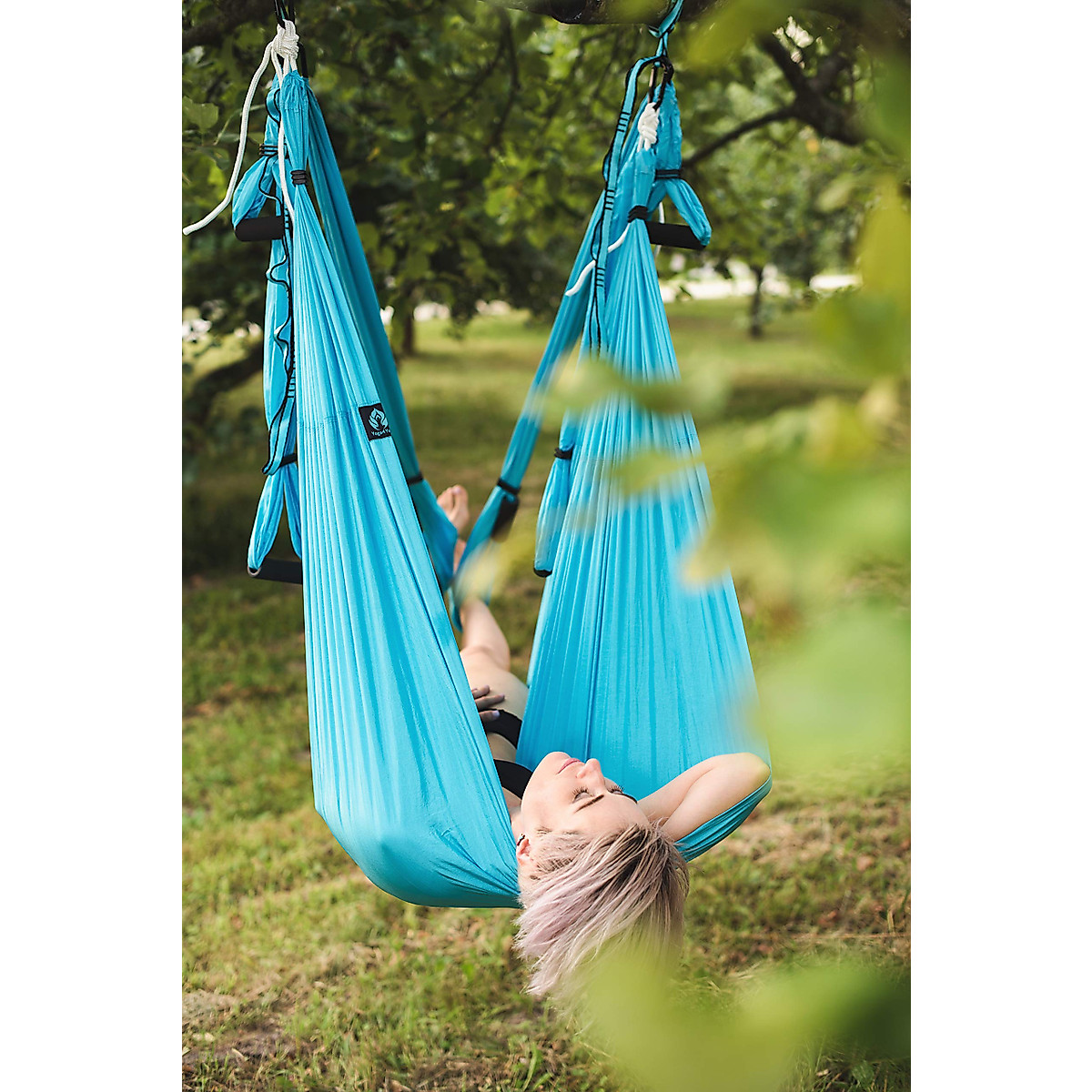 Aerial Yoga Swing Set - Yoga Hammock Aerial Swing - Aerial Sling Inversion Fly Kit - Flying Yoga Inversion Tool - Antigravity Ceiling Hanging Yoga Sling - Adult Kids Arial Door Yoga Swing (BLUE)