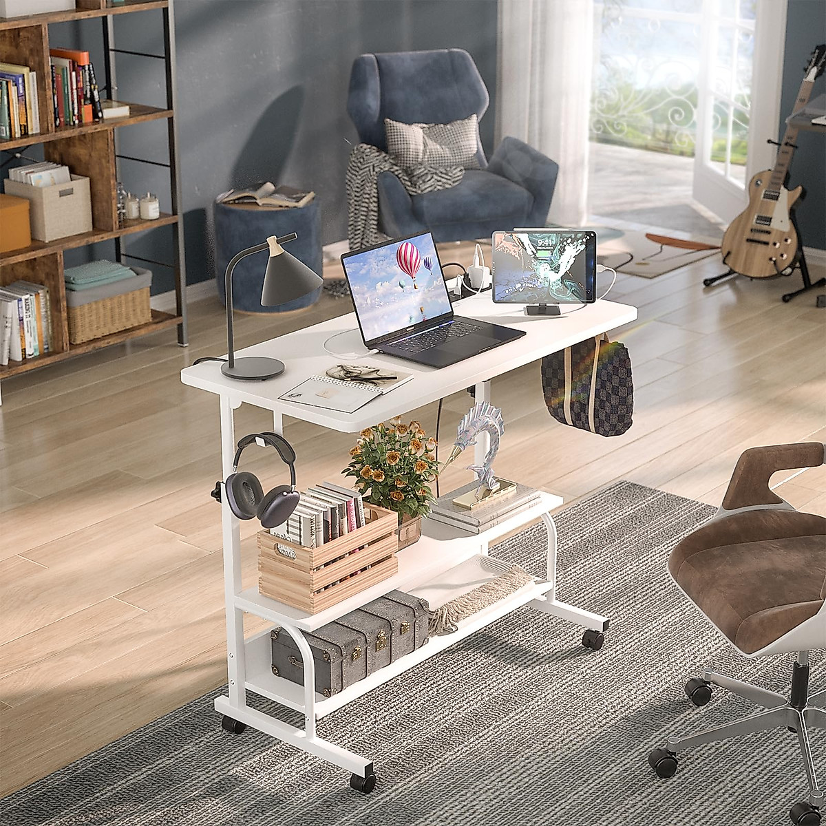 armocity Height Adjustable Standing Desk with Power Outlets, White