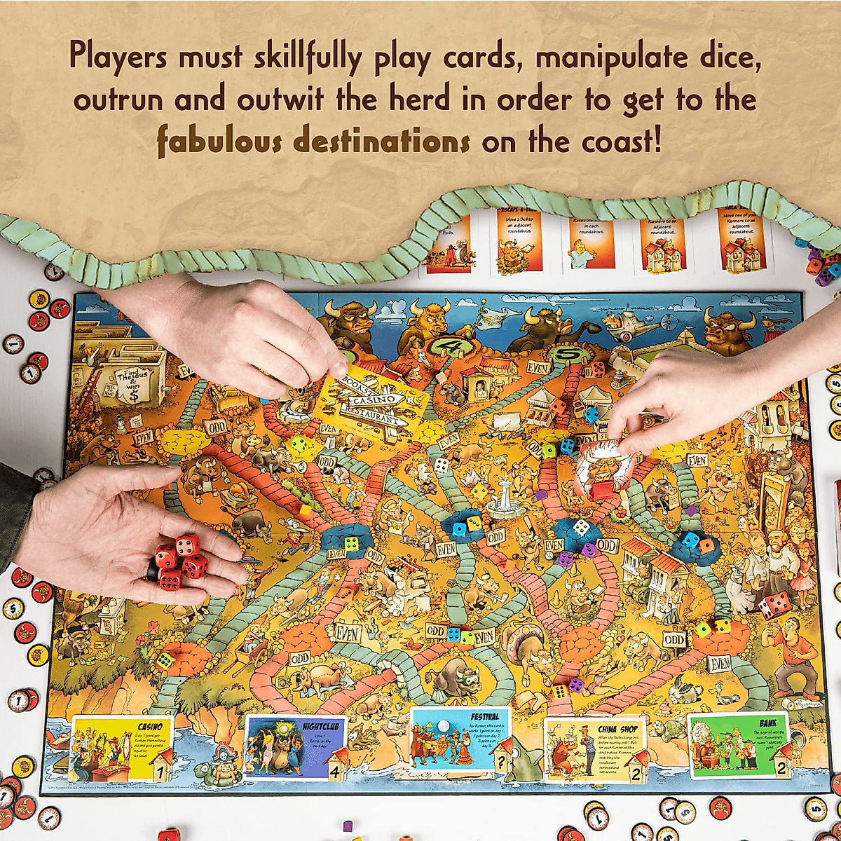 Calliope Games Running with the Bulls - Dice & Board Game - For Game Night - 2-6 Players