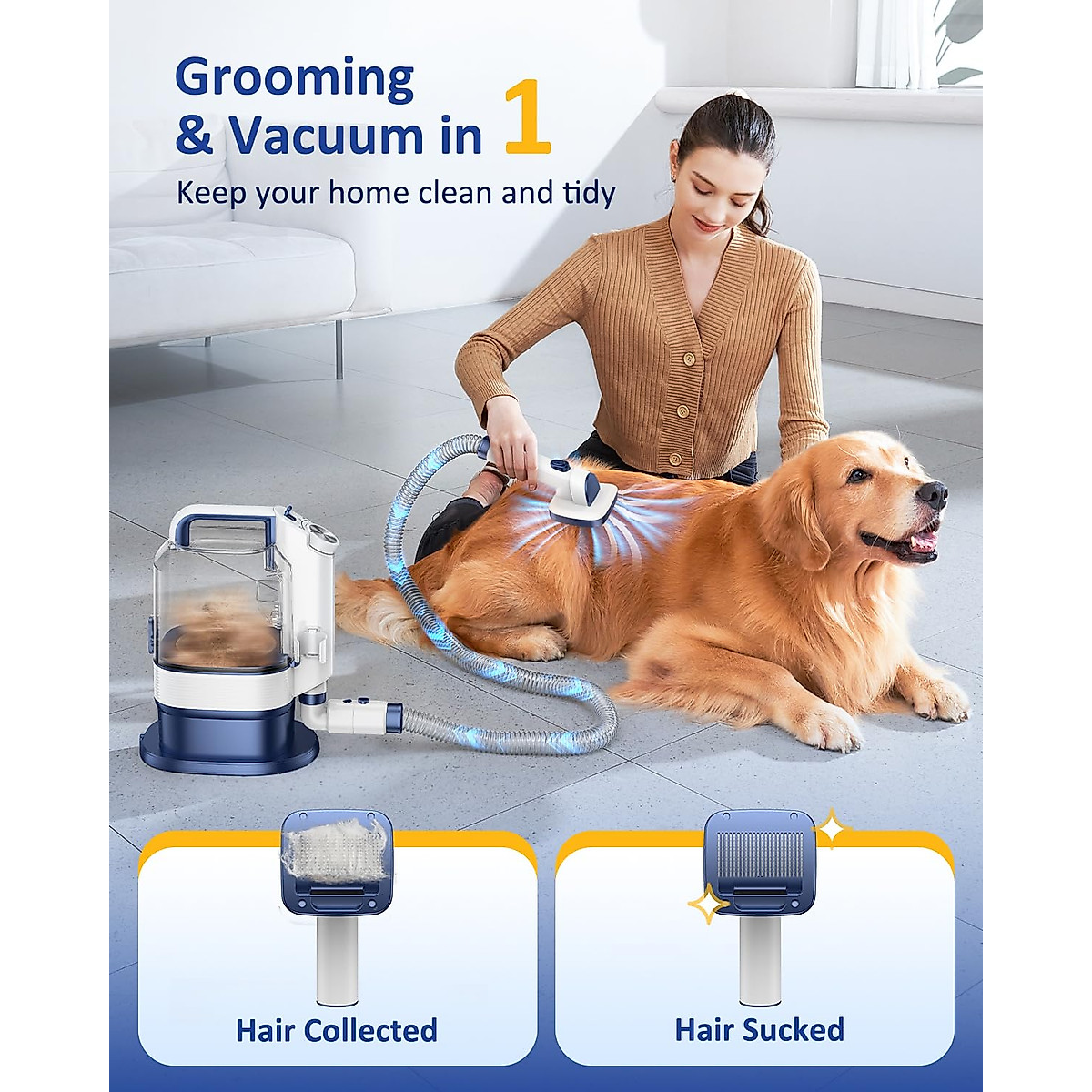 Dog Grooming Vacuum Kit, 3.2L Dust Cup Pet Grooming Vacuum for Dogs Cats with Cordless Clipper, 12000pa 6 Pet Grooming Tools Dog Brush Vacuum for Shedding Home Cleaning, Low Noise Dog Cat Hair Remover