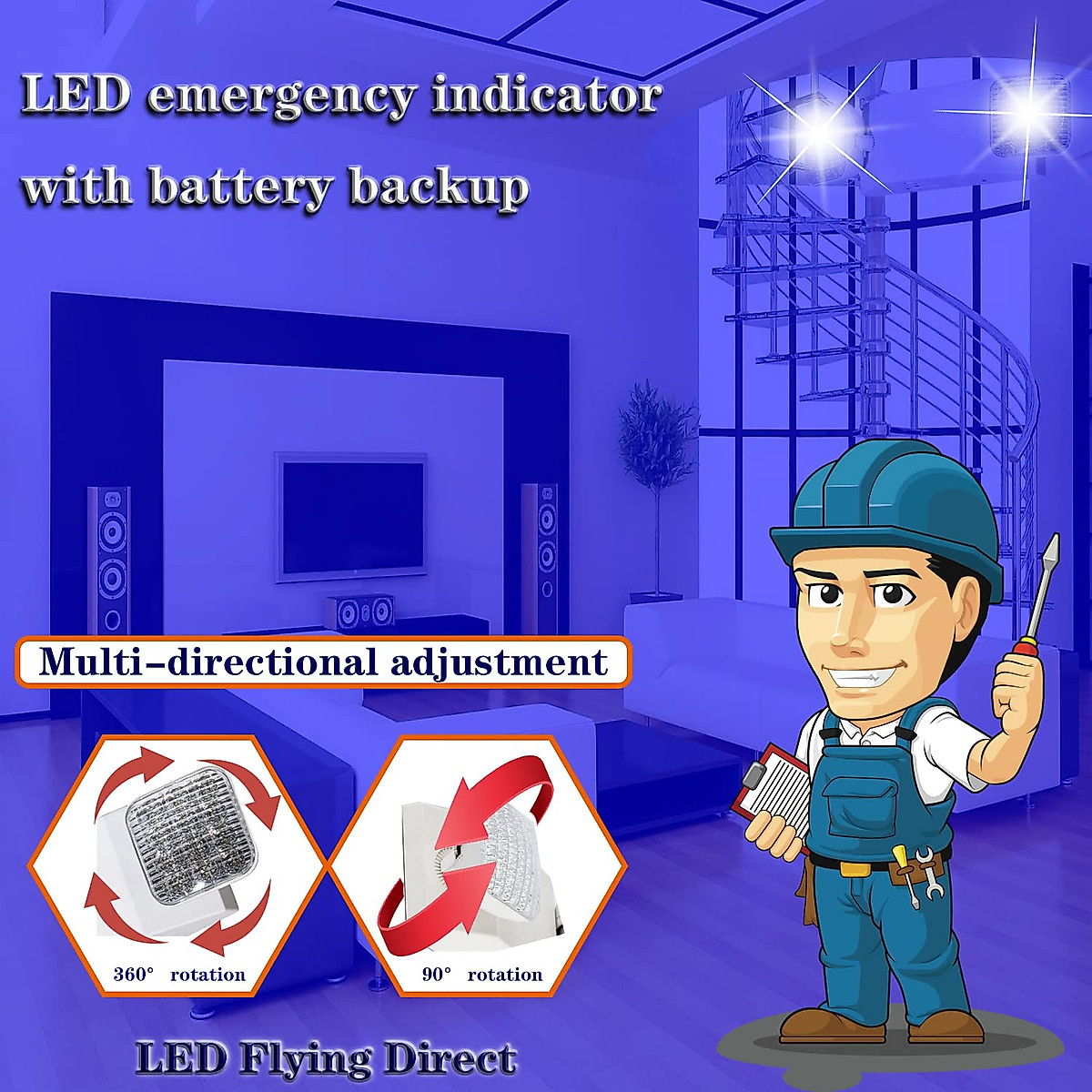 LED Emergency Lights with Battery Backup, Two Head Adjustable LED Commercial Emergency Light, UL 924 Certified, AC 120/277V, Hardwired Emergency Exit Light Fixtures for Business (1 Pack)