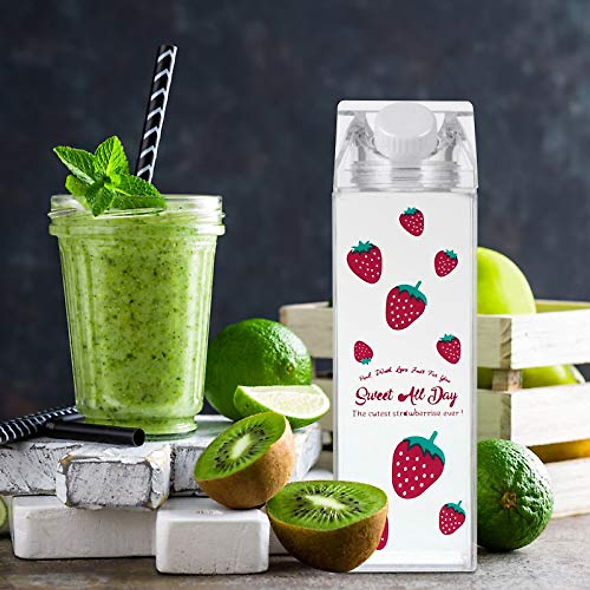 Cabilock 500ml Strawberry Printed Milk Box Milk Carton Water Bottle Plastic Milk Box Juice Bottle Empty Milk Container Water Bottle