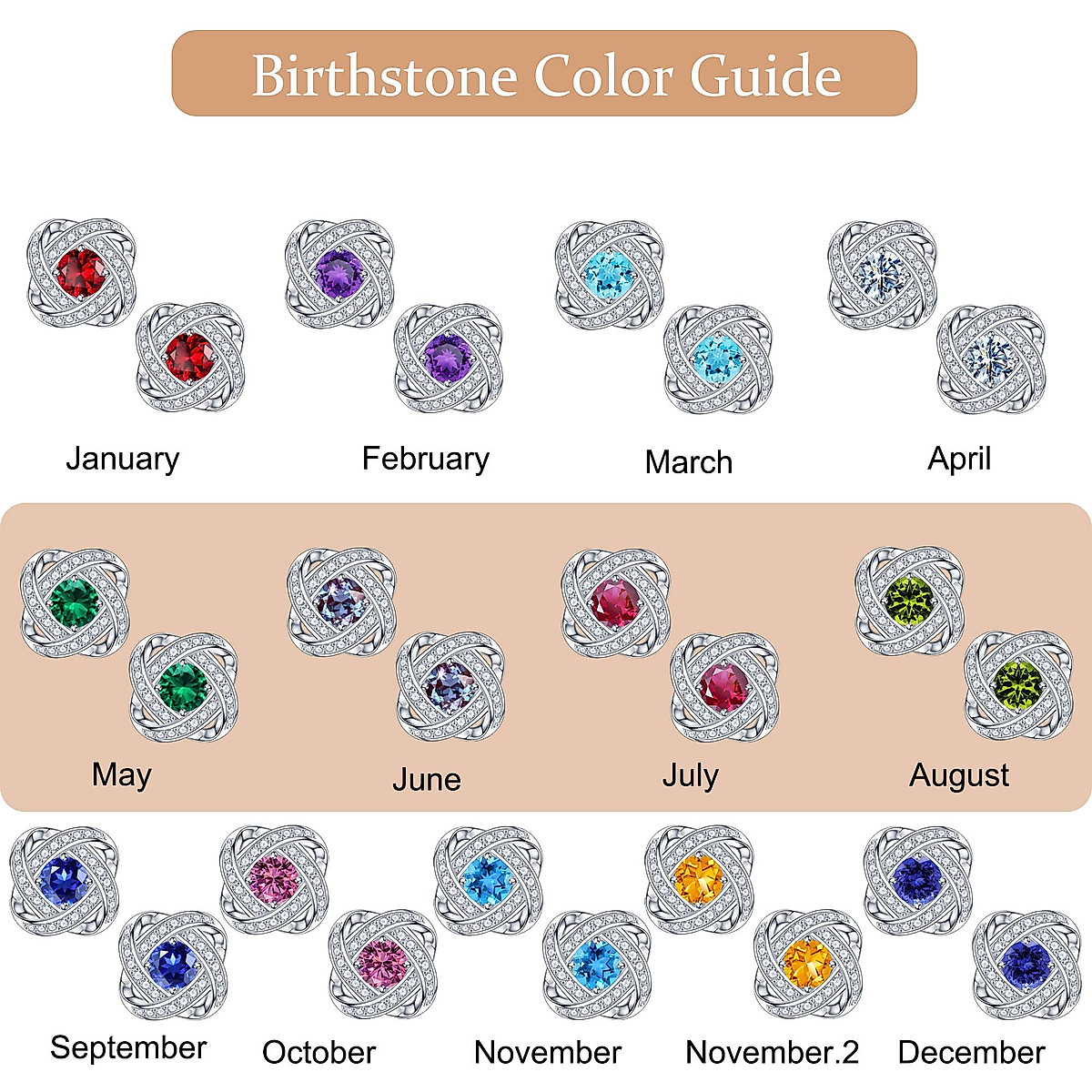 Knot Birthstone Stud Earrings for Women, 18K White Gold Plated 925 Sterling Silver Gemstone Earrings Gorgeous Sparkle Round Cut Pink Corundum October Birthstone Earrings for Women Mom Birthday Gifts