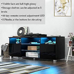 High Glossy LED Black TV Stand for 55/60/65 inch TV,Modern LED Entertainment Center with Adjustable Storage Shelves,Game Console Entertainment Center,TV Table Media Furniture (57inch, Black)