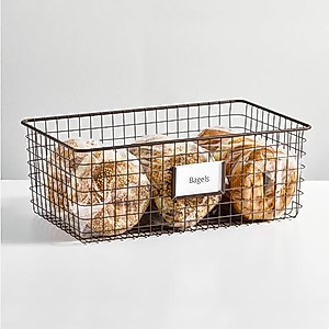 mDesign Metal Wire Storage Organizer Bin Baskets with Label Slot for Kitchen Pantry and Shelves - Wired Organization Holder for Food, Chips, Drinks, Omaha Collection, 4 Pack, Bronze