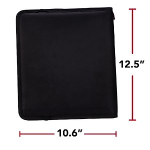Case-it Padfolio with 1" Removable O-Ring Binder, with 5-Color Tabbed Expanding File Folder, Mesh Pockets, Pen Loops, Secure Elastic Strap Closure, Slim-700-FN, Black