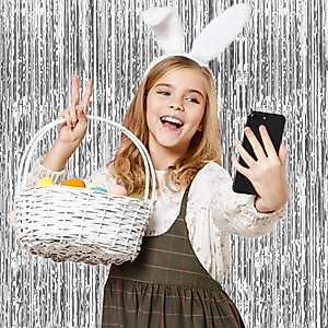 Silver Foil Fringe Backdrop Curtains, 2 Pack of 3.28 ft x 8.28 ft Metallic Tinsel Foil Fringe Streamer Photo Booth Props Backdrop for New Year Christmas Birthday Wedding Party Decorations