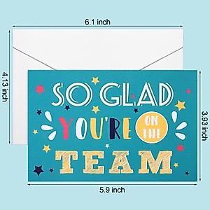 48 Pack Welcome to Team Cards Employee Appreciation Cards with 48 Envelopes So Glad You're on the Team Work Anniversary Cards Staff Thank You Cards for Recognition Gifts, 5.9 x 3.9Inch(Star Style)