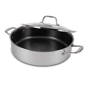 T-fal HybridMesh Tri-Ply Stainless Steel Shallow Pan With Lid, 6 Quart, Induction, Oven Safe 500F, Metal Utensil Safe, Platinum Non Stick, Cookware, Dishwasher Safe, Silver/Black