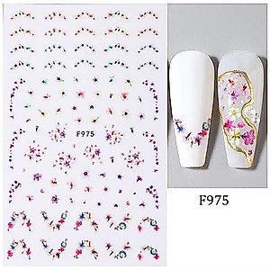 Flower Nail Art Stickers 3D Colorful Floral Decals Self Adhesive Botanical Nail Art Stickers Daisy Design Art DIY Nail Accessories for Women Acrylic Nail Decoration 8 Sheets