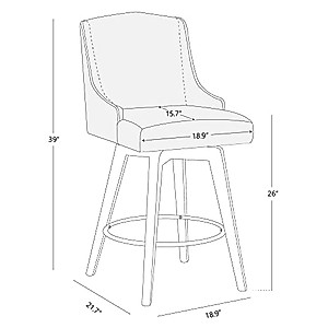 CHITA Counter Height Swivel Barstools, Upholstered Fabric Bar Stools Set of 2, 26" Seat Height, Pebble Grey