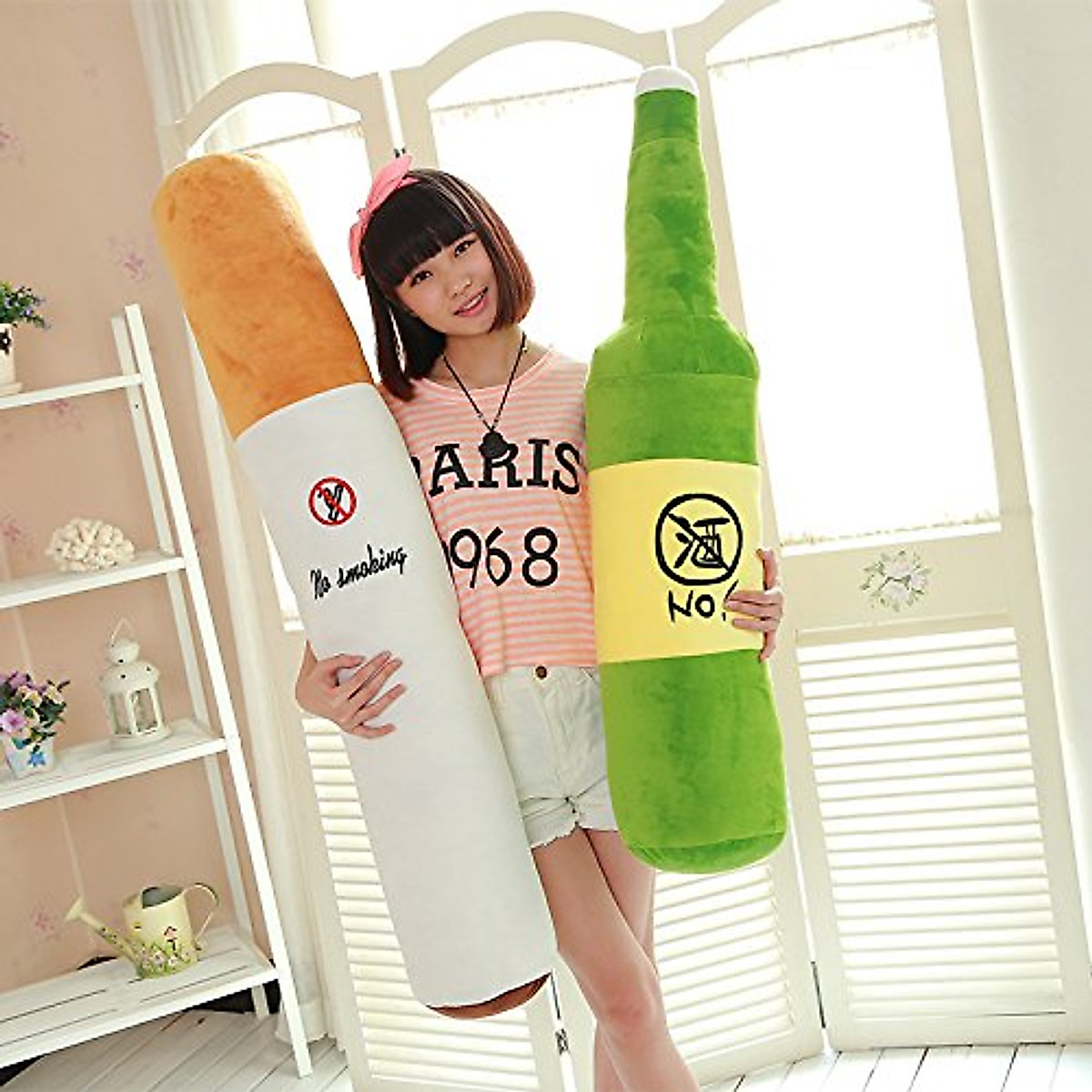 Unique Cigarette Plush Toy Cushion 80cm No Smoking Pattern Long Cylindrical Throw Pillow