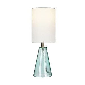 Catalina 22791-001 Coastal Tapered Clear Blue Glass Small Table Lamp with Brushed Nickel Accents, 14", Teal