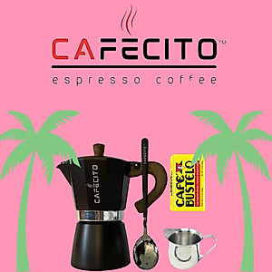 Cuban Coffee Starter Kit | Cafecito 6 Cups Moka Pot Set | Cafetera Cubana Stovetop Espresso Maker Set | Anti-Splash Valve Included