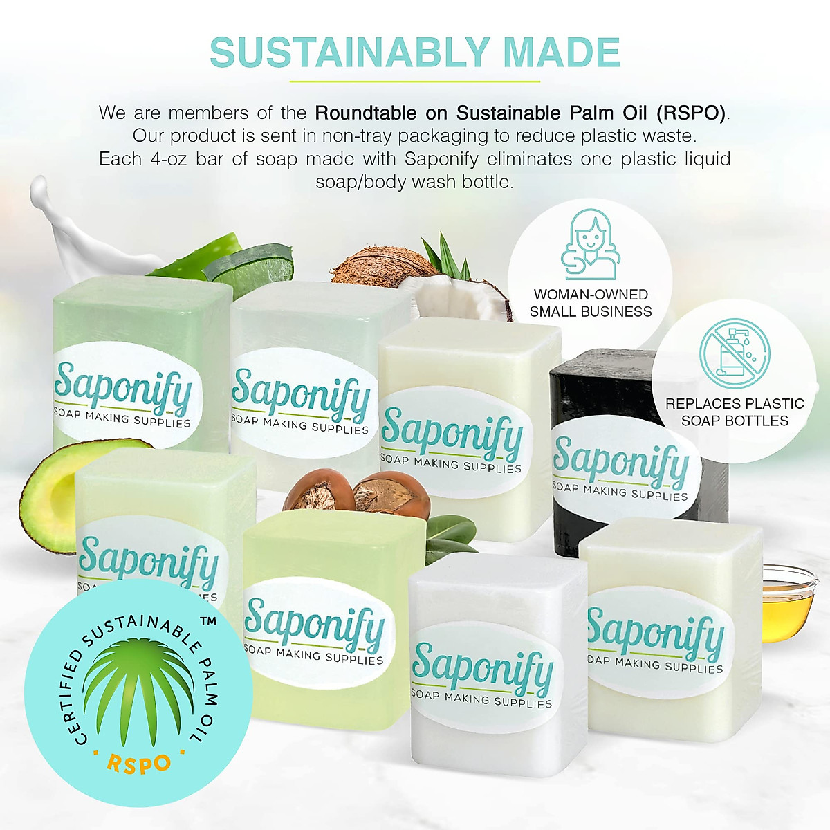 Saponify - Melt and Pour Soap Base Sampler Kit, Silicone Mold, Aloe, Clear, Coconut Milk, Charcoal, Avocado Butter, Olive Oil, White and Shea Butter, 1Lb Each, Variety Pack 1