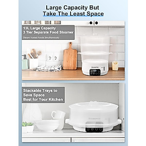 Cozeemax Electric Food Steamer for Cooking, 13.7QT Digital Vegetable Steamer 800W with 3 Tiers BPA Free Dishwasher Safe Lids and Stackable Baskets, Auto Shut-off, Boil Dry Protection (White)