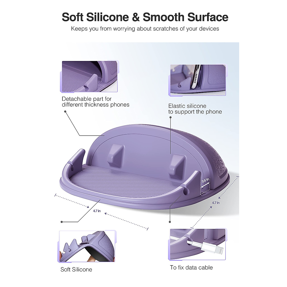 Loncaster Car Phone Holder, Pink & Purple Car Phone Mount Silicone Car Pad Mat for Various Dashboards, Slip Free Phone Stand Compatible with iPhone, Samsung, Android, GPS Devices and More