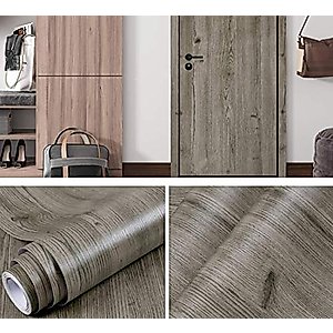 Redodeco Ash Grey Wood Grain Adhesive Paper Counter Top Vinyl Furniture Cabinets Wardrobe Shelf Liner Wallpaper Sticker Decal,12inch X 79inch