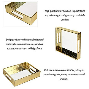 Vixdonos Decorative Mirror Tray,Gold Vanity Tray,Leather Catchall Organizer for Makeup,Perfume and Cosmetic on Dresser or Coffee Table(Small, Gold)