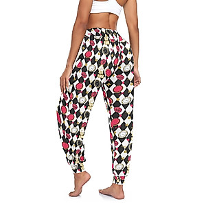 Fustylead Alice Chess Board Women's Smocked Waist Yoga Boho Harem Pants Joggers Athletic Pants