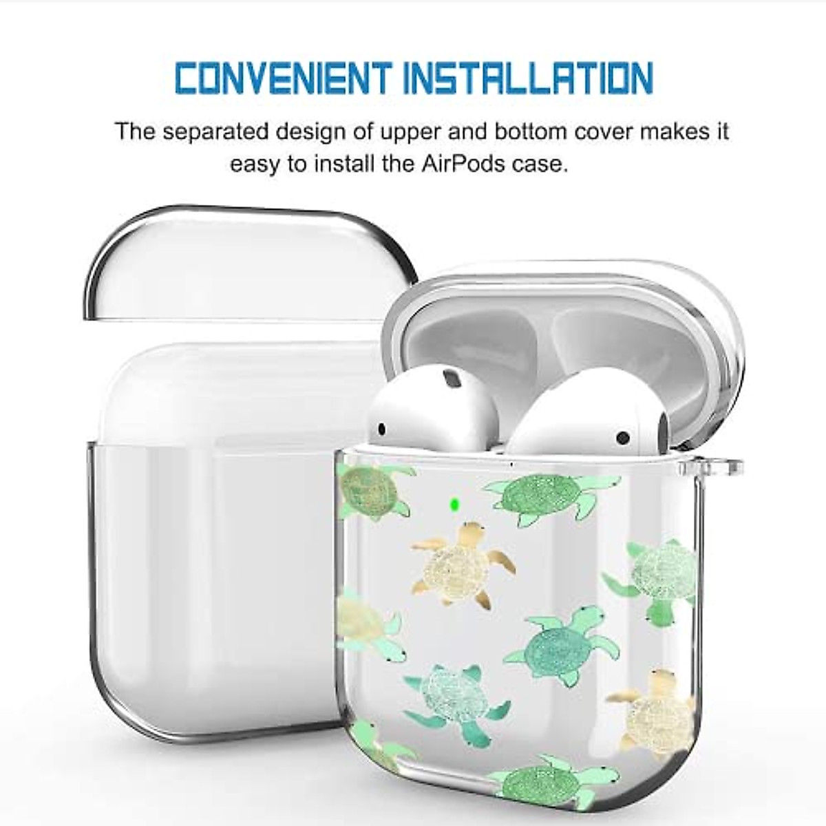 Cute Turtle AirPods Case Cover,Soft TPU AirPods Case 2&1 Shockproof Silicone Waterproof AirPods Skin Cover Protective Case for Airpods 1st/2nd Charging Case for iPhone XR/7/7P/8/8P (Little Turtle)