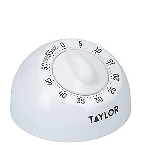 Taylor Kitchen Timer, Classic Mechanical Cooking and Baking Countdown Rotating Alarm, 60 Minutes, White