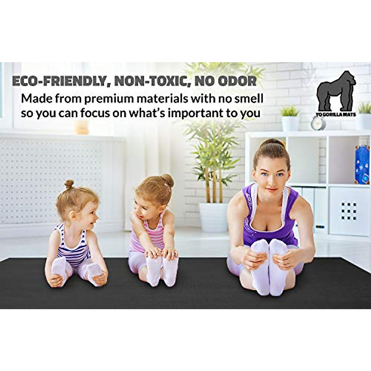 Gorilla Mats Premium Large Yoga Mat – 7' x 5' x 8mm Extra Thick & Ultra Comfortable, Non-Toxic, Non-Slip Barefoot Exercise Mat – Works Great on Any Floor for Stretching, Cardio or Home Workouts