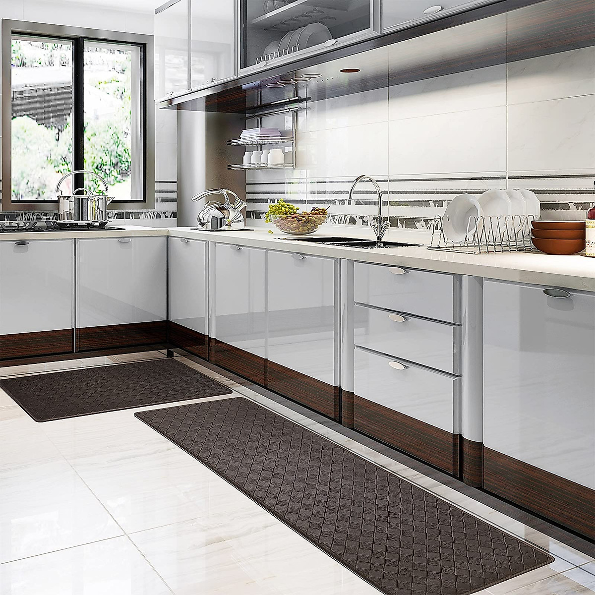 HAVARGO Kitchen Mats Anti Fatigue Waterproof Non Slip 2 Piece Kichen Mat Set for Floor 17.7" x 29.5" + 17.7" x 47" Light Gray