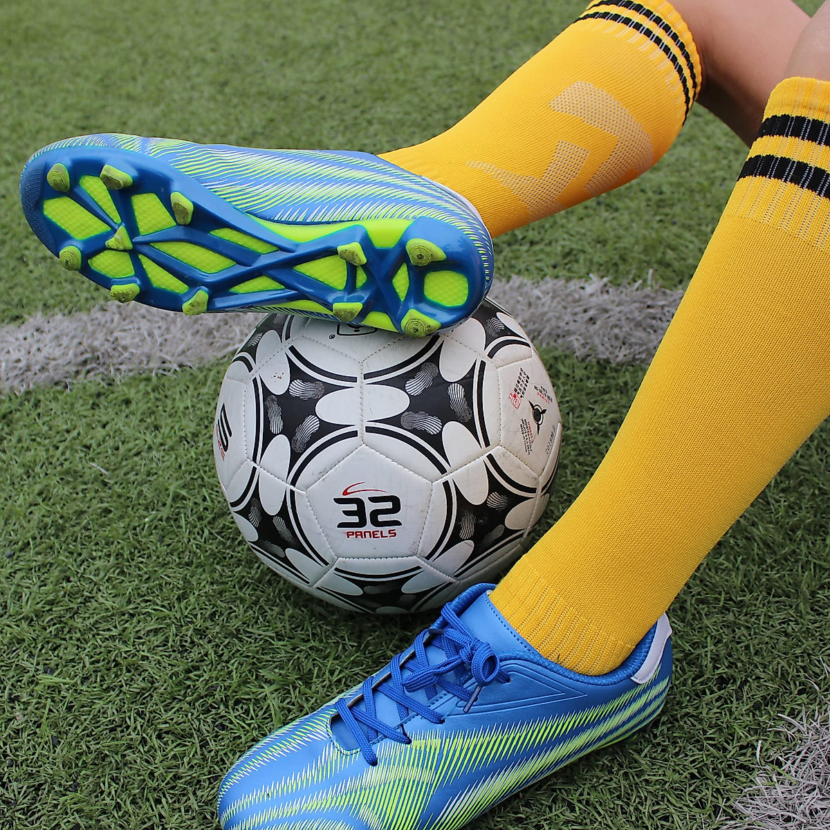 Hawkwell Boys Girls Athletic Outdoor Soccer Cleats Soccer Shoes(Toddler/Little Kid/Big Kid),Navy PU,6 M US