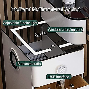 ZTGL Makeup Vanity with Lights and Charging Station, Vanity Mirror with LED Light and Table Set, Large Vanity Desk with 5 Drawers and Chair, Modern Vanity Table with Nightstand,White Mirror b,L: 60cm