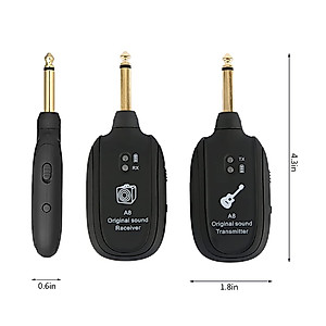 Wireless Guitar System, Wireless Guitar Transmitter and Receiver, 3.7V 600mAh 20Hz-20kHz UHF Built-in Rechargeable Support 4 Channels Transmitter Receiver with Plug for Electric Guitar Bass Organ