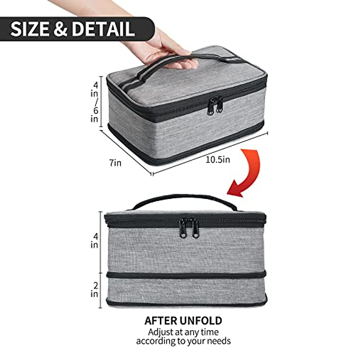 Lunch Bag For Men & Women,Expandable Bag For Lunch Box,Canvas Small Lunch Bag With Handheld Insulated Lunch Bag,11 * 7 Inch Suitable for age 6+ Cold/Warm For 6 Hours,Grey Adult Lunch Bags